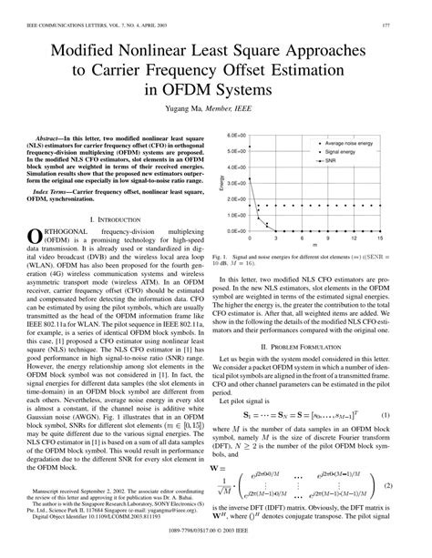 Pdf Modified Nonlinear Least Square Approaches To Carrier Frequency Offset Estimation In Ofdm