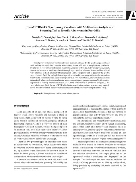 Pdf Use Of Ftir Atr Spectroscopy Combined With Multivariate Analysis As A Screening Tool To
