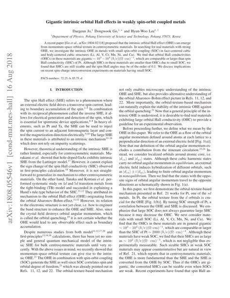 Pdf Gigantic Intrinsic Orbital Hall Effects In Weakly Spin Orbit