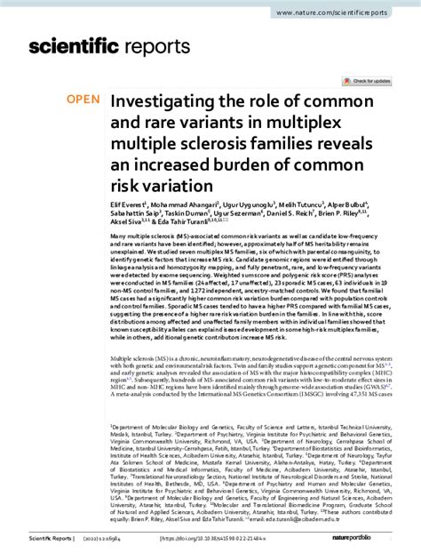 Pdf Investigating The Role Of Common And Rare Variants In Multiplex Multiple Sclerosis