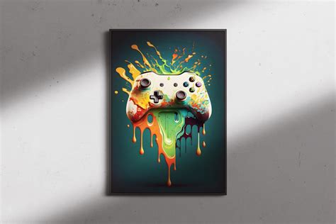Colorful Gaming Controller Art Print Gamer Wall Decor Etsy