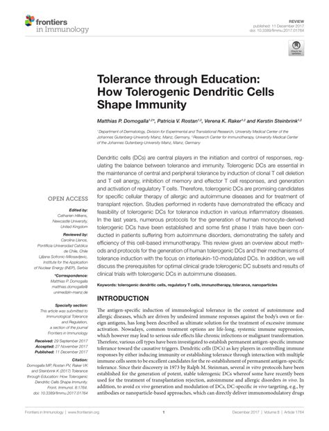 Pdf Tolerance Through Education How Tolerogenic Dendritic Cells