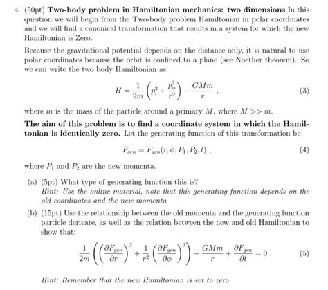 Solved 50pt Two Body Problem In Hamiltonian Mechanics Two Chegg