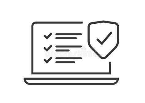 Laptop Checklist ShieldÂ Security Icon Line Stroke Outline Vector