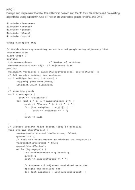 Hpc 1 3 Hpc Design And Implement Parallel Breadth First Search And