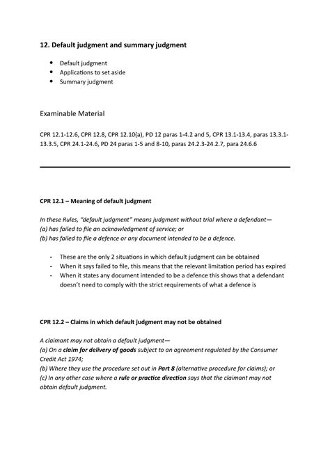 Default Judgment And Summary Judgment Outline 12 Default Judgment
