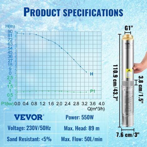 VEVOR Pompe Immergee Pour Puits 50 L Min 89 M Pompe A Eau Pour Puits