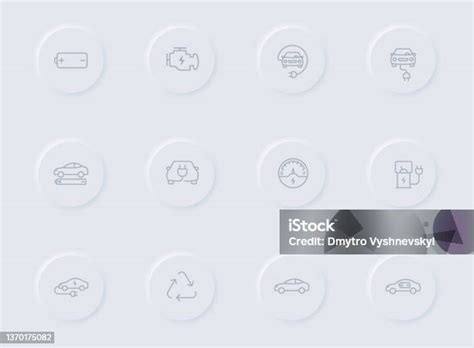 둥근 고무 버튼에 전기 자동차 회색 벡터 아이콘 웹 모바일 앱 Ui 디자인 및 프로모션 비즈니스 폴리그래피용 전자카 아이콘 세트