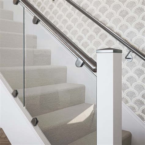 Steel Round Handrail Baserail And Clamped Glass Stair Balustrade Kit 1