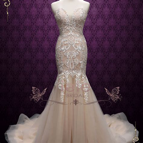 Boho Style Strapless Mermaid Lace Wedding Dress Cinnamon Ieie