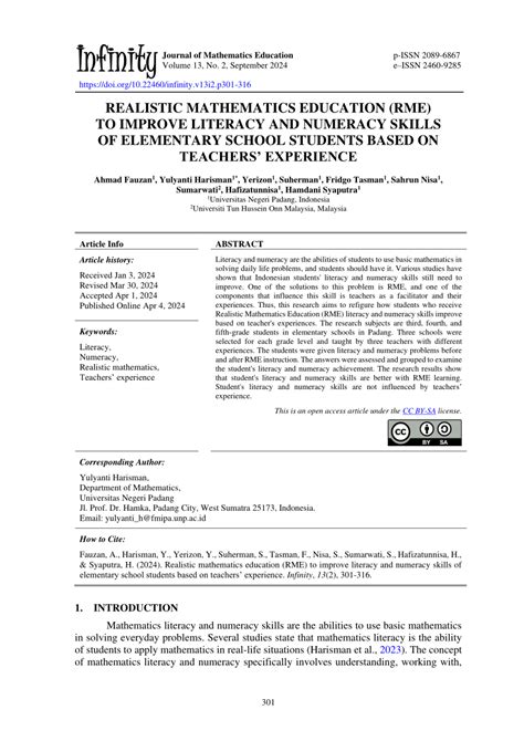Pdf Realistic Mathematics Education Rme To Improve Literacy And Numeracy Skills Of
