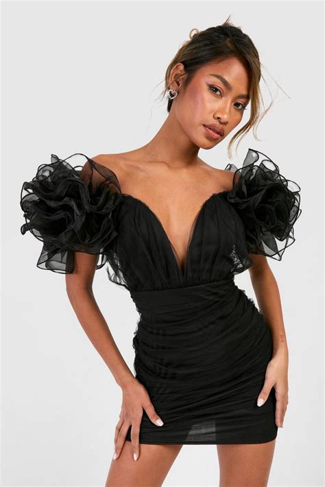 Tulle Rouched Mini Dress Boohoo Uk