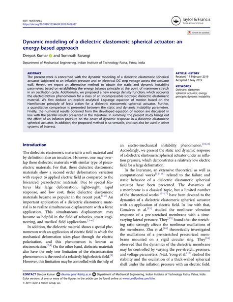 Pdf Dynamic Modeling Of A Dielectric Elastomeric Spherical Actuator
