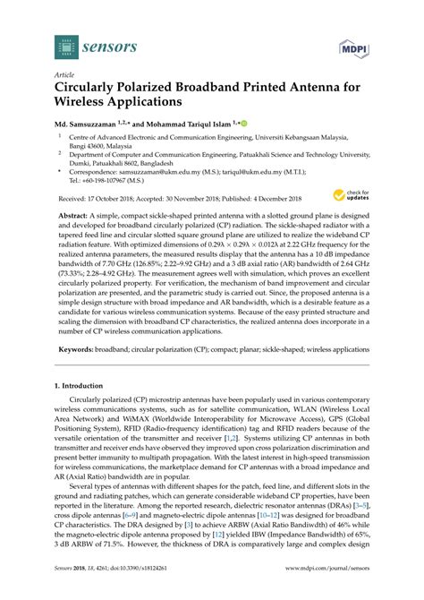 Pdf Circularly Polarized Broadband Printed Antenna For Wireless