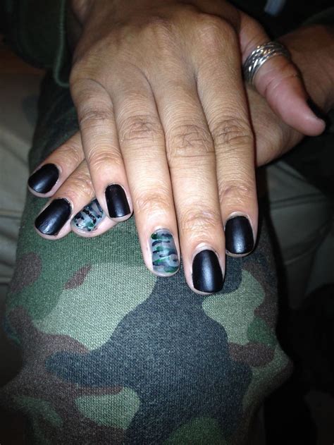 Matte Black Nails With Camouflage Accent Matte Black Nails Nails