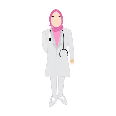 분홍색 두건 을 쓴 무슬림 여의 사 캐릭터 일러스트 이슬람교도 여자 박사님 Png 일러스트 및 벡터 에 대한 무료