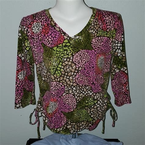 Caribbean Joe Tops Caribbean Joe Co Womens Cinched Slipon Crop Top95cotton34 Sleeve Poshmark