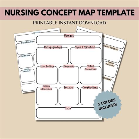Nursing Concept Map Template Nursing Notes Printable Nurse Concept Map Planner Nursing School