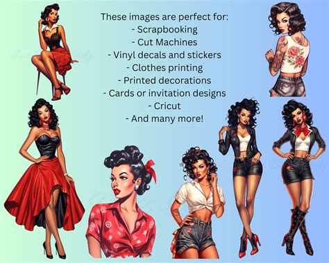 Rockabilly Black Pin Up Clipart Graphics Bundle Png Download Etsy
