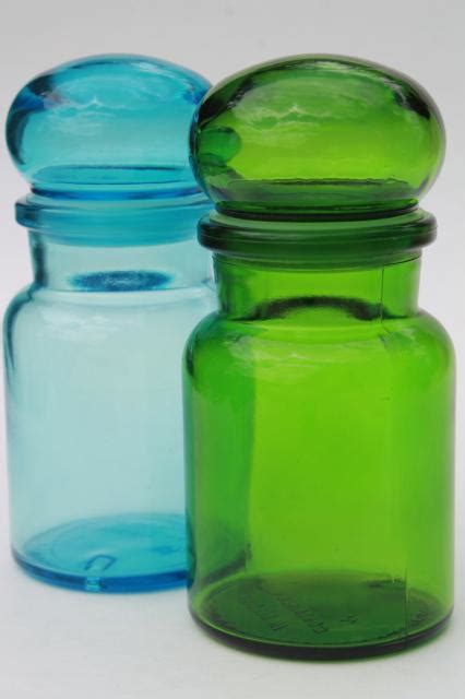 Mod Colored Glass Bottles Vintage Kitchen Canisters Airtight Seal