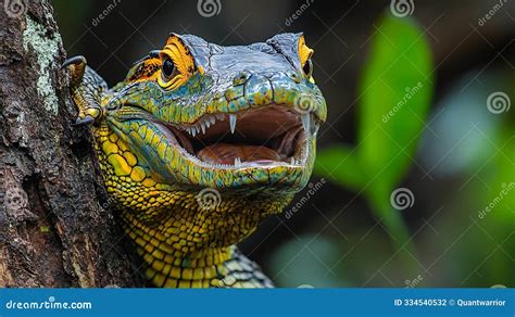 Generative Ai Guyana Caiman Lizard With Open Muzzle In The Nature