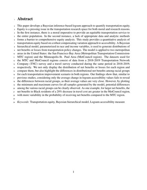 Pdf Transportation Access Equity Analysis In Two Us Cities Using Bayesian Inference Based