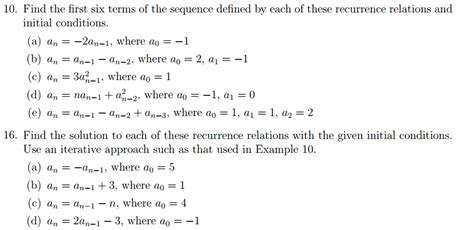 Solved Find The First Six Terms Of The Sequence Defined By