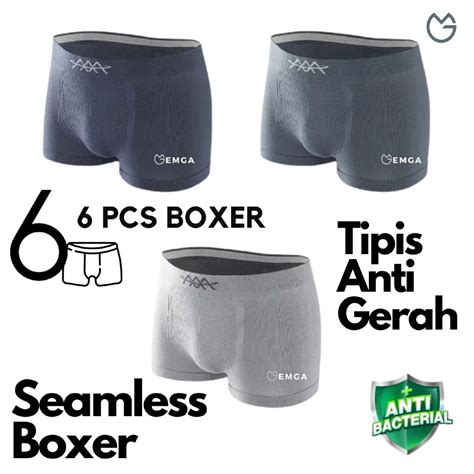Jual Celana Dalam Pria Seamless Emga BX1AB Boxer Isi 6 Pakaian Dalam