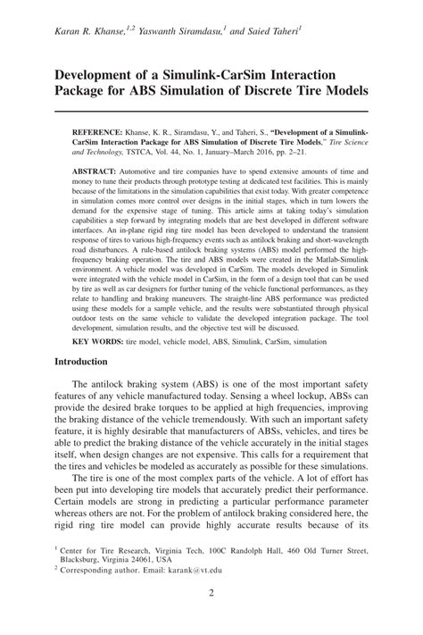 PDF Development Of A Simulink CarSim Interaction Package For ABS