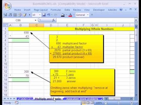 Excel Busn Math Multiplying Dividing In Excel Youtube