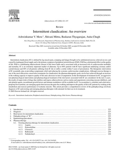 Pdf Intermittent Claudication An Overview