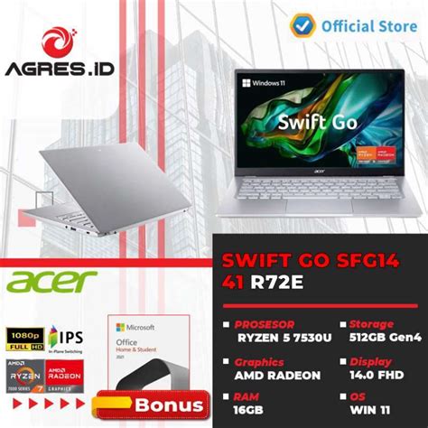 Promo Acer Swift Go Ultrathin Sfg14 41 R72e Ryzen 5 7530u 16gb 512ssd