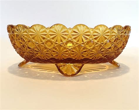 Eapg Daisy And Button Amber Glass Footed Dish Candy Trinket Etsy
