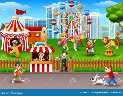 People Having Fun At The Amusement Park Stock Vector Illustration Of