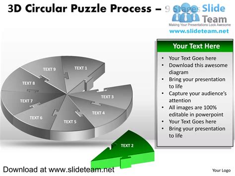 3 D Pie Chart Circular Puzzle With Hole In Center Process 9 Stages