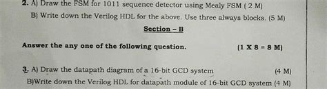 2 A Draw The Fsm For 1011 Sequence Detector Studyx