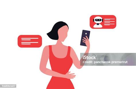 챗봇 Gpt 기술 개념 로봇과 채팅하고 질문하고 답변을 받는 여성 Ai 어시스턴트 지원 벡터 일러스트 레이 션 말하기에 대한
