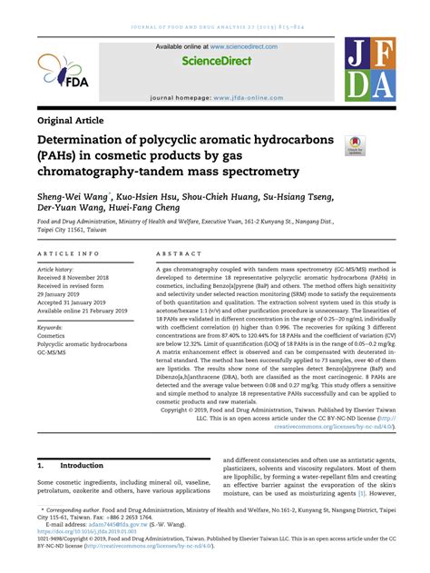 Pdf Determination Of Polycyclic Aromatic Hydrocarbons Pahs In