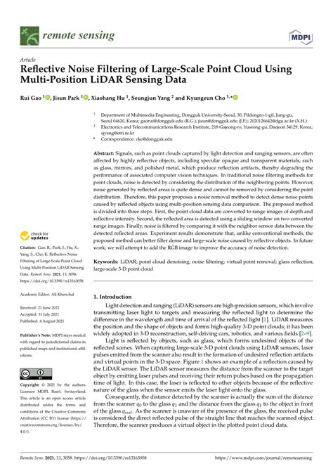 Pdf Reflective Noise Filtering Of Large Scale Point Cloud Using Multi