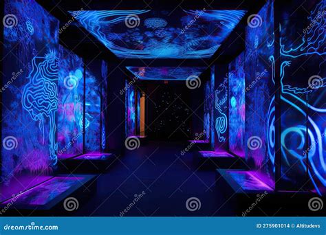 Blacklight And Uv Reactive Art Installation With The Artwork Glowing In The Dark Stock