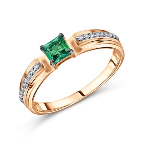 Золотое кольцо с изумрудом выращенным и бриллиантом — купить в интернет магазине 585 Золотой