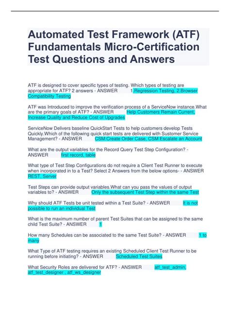 Automated Test Framework Atf Fundamentals Micro Certification Test