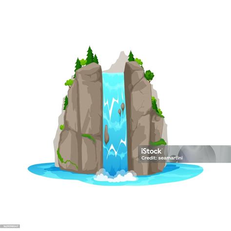 만화 폭포와 산에서 폭포수 폭포에 대한 스톡 벡터 아트 및 기타 이미지 폭포 풍경 강 Istock