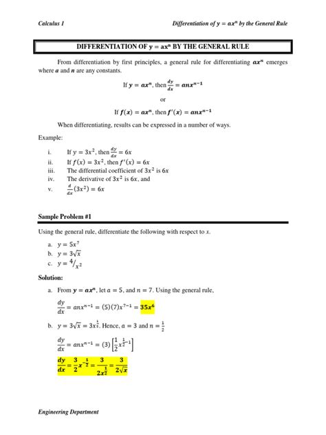 Differentiation Of Y Ax N By The General Rule Download Free Pdf