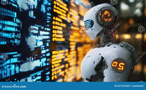3d Rendering Of A Humanoid Robot Analyzing A Stock Market Chart With