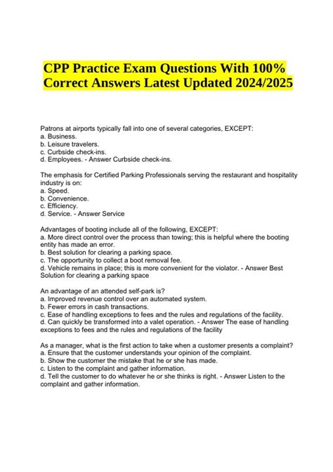 Cpp Practice Exam Questions With Correct Answers Updated 20242025