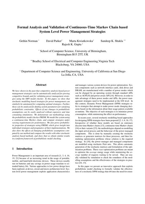 Pdf Formal Analysis And Validation Of Continuous Time Markov Chain Based System Level Power