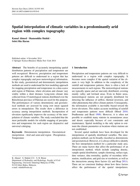 Pdf Spatial Interpolation Of Climatic Variables In A Predominantly