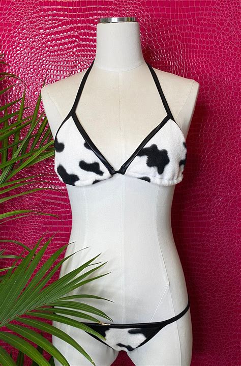 Cowgirl Fuzzy Faux Fur Cow Print Bikini Set Etsy