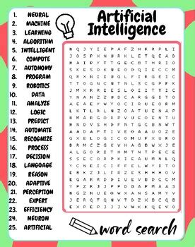 Artificial Intelligence Word Search Puzzle Artificial Intelligence